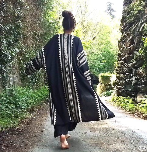 Long Kimono Jacket, boho, beach to bar, festival, hippy monochrome ...