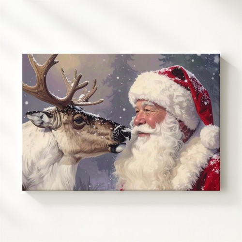 Santa & Reindeer Nose Touch Canvas Whimsical Christmas Bond Art Wall ...