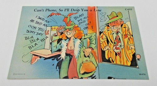 Can't Phone, I'll Drop You a Line - Vintage 1940s Postcard Funny Nice ...