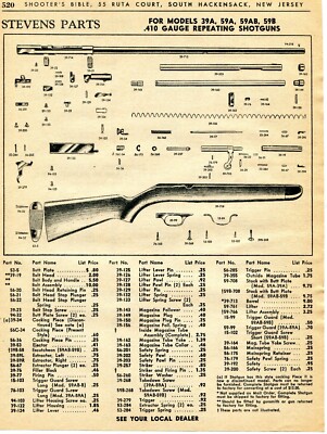 1963 Print Ad of Stevens Model 39A 59A 59AB 59B Shotgun Parts List | eBay