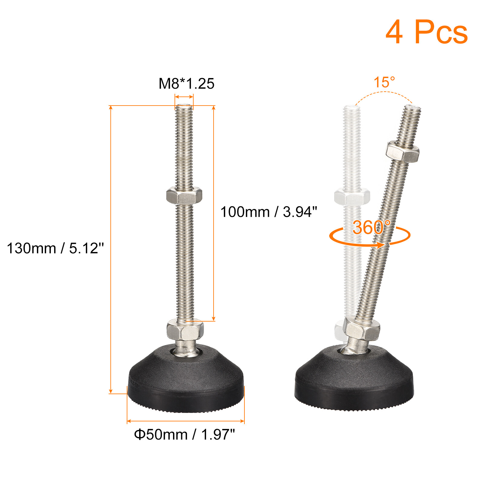 Furniture Levelers, 4Pcs M8x100x50mm Nylon Universal Adjustable ...