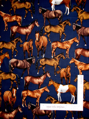 Horse Mare Stallion Farm Animals Cotton Fabric Timeless Treasures C8120 ...