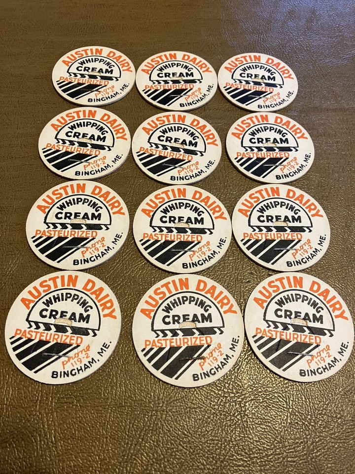 Lot of 12 Austin Dairy Bingham,ME.Milk Caps | eBay