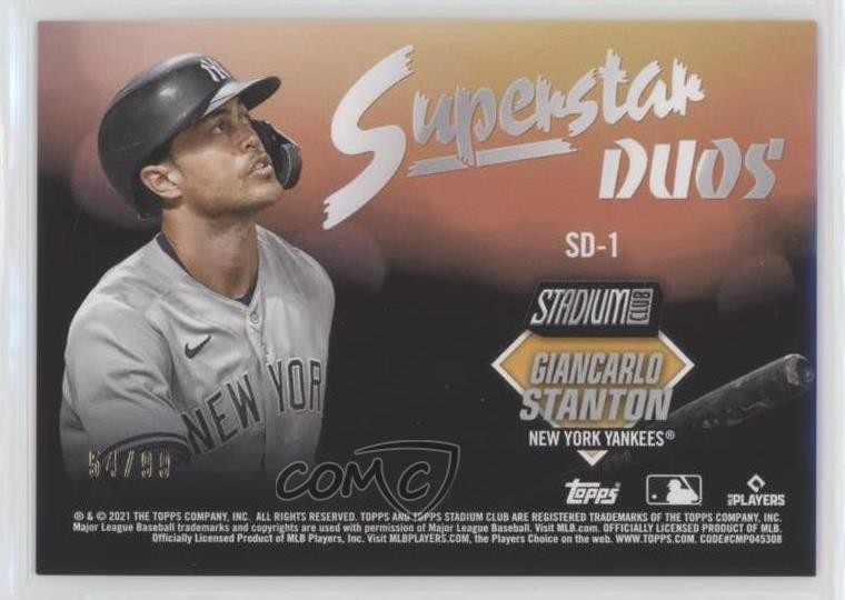2021 Topps Stadium Club Superstar Duos Black /99 Aaron Judge Giancarlo ...