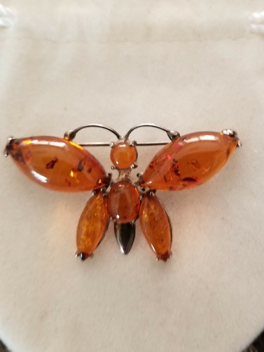 Antique Vintage Amber Butterfly Pin - Gem