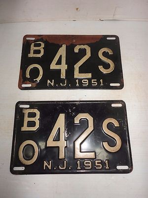 Vintage Pair of New Jersey License Plates Black / White Letters BO42S ...