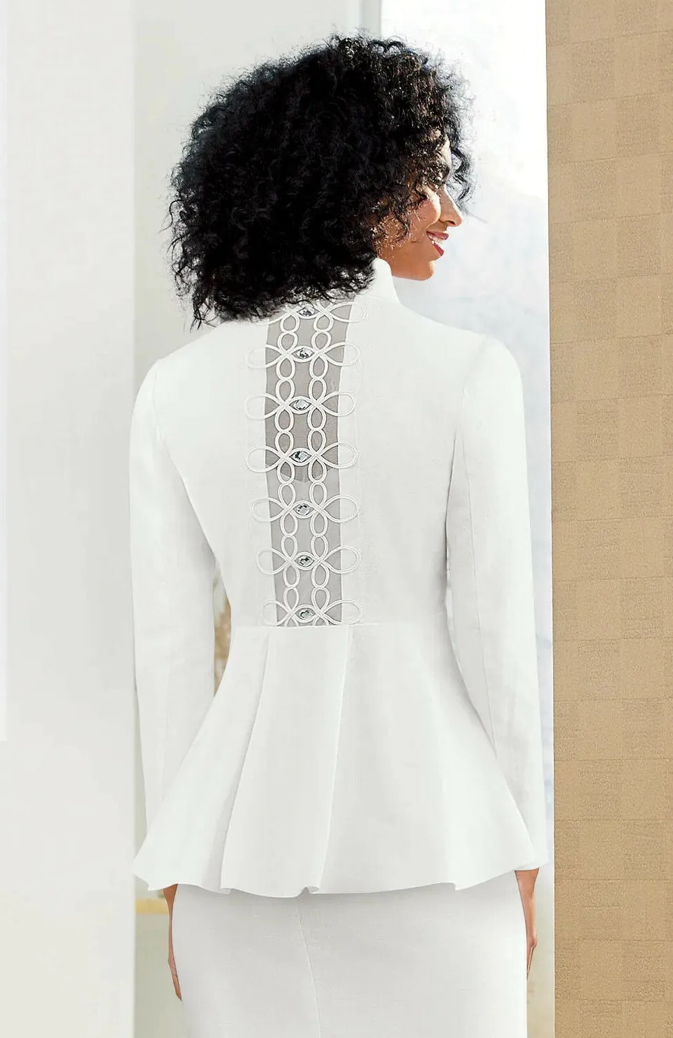 Size 10 Ashro White Rhinestone Formal Church Joyce Linen Jacket | eBay