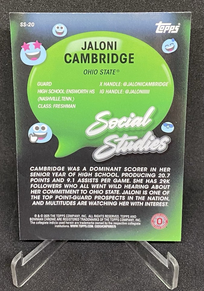 JALONI CAMBRIDGE 2024-25 Bowman University Ohio State Buckeyes SOCIAL STUDIES | eBay