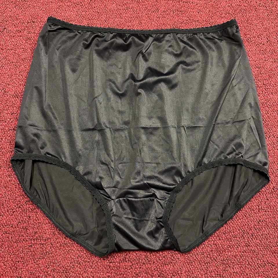 3 Pair Vintage Bali 23465 Black Nylon Satin Full Cut Brief Panties Size ...