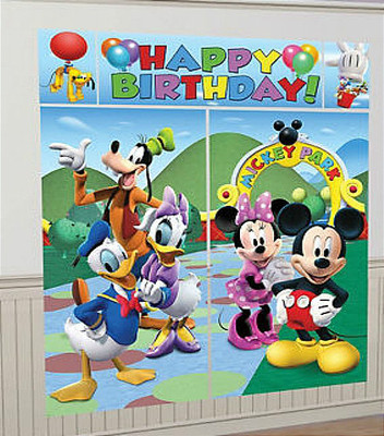 DISNEY MICKEY MOUSE Clubhouse Scene Setter HAPPY BIRTHDAY party wall ...