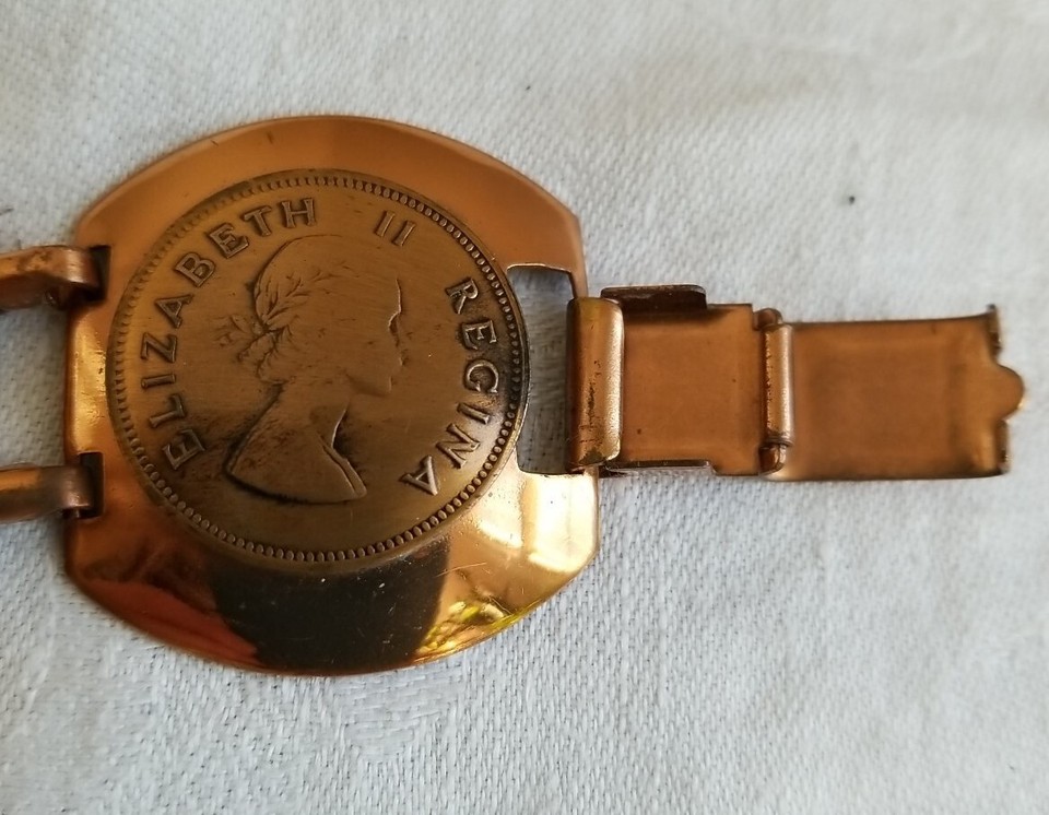 Vintage QUEEN ELIZABETH THE SECOND Genuine Copper COIN BRACELET Wide | eBay