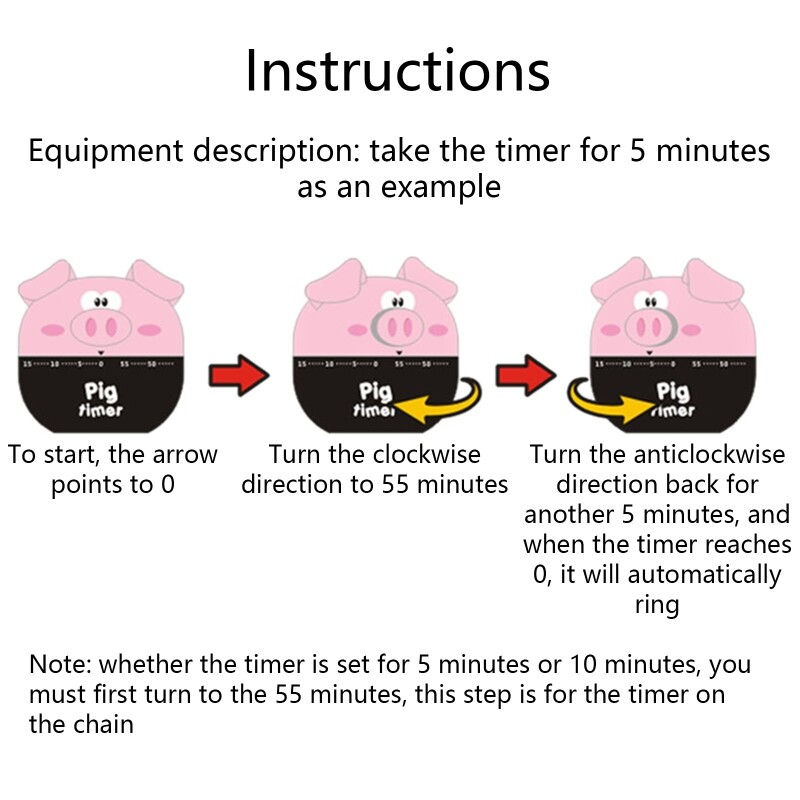 Kitchen Mechanical Timer Cute for Time Management Reminder Pig Manual ...
