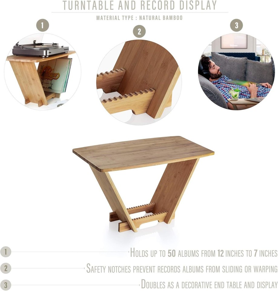 Record Holder w/Turntable Display Shelf to Stack and Organize 45s/7”and ...