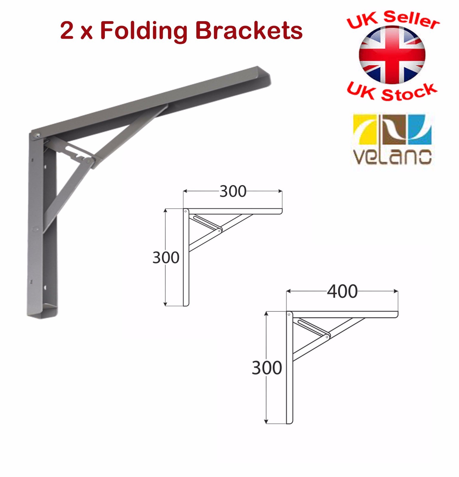 Folding Shelf Supports Metal Brackets Folded Strengthened Silver 300 or ...