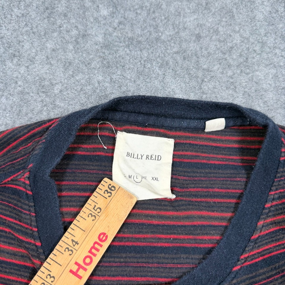 Billy Reid Red Blue Striped Long Sleeve Crewneck Pocket T-Shirt Men's ...