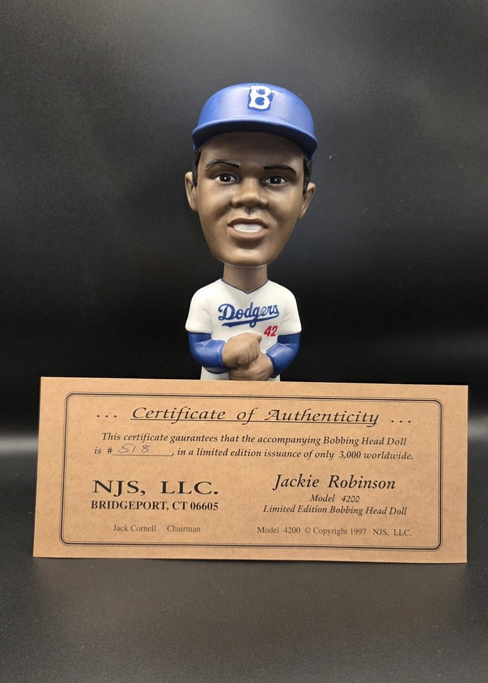 💥 Jackie Robinson SAM Bobblehead Brooklyn Dodgers #518 /3000 RARE COA ...