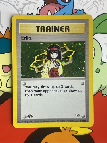 Pokémon TCG 1st Edition Gym Heroes Holo Trainer Erika 16/132 Rare LP | eBay