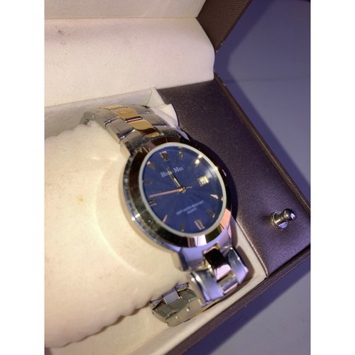 Vintage HUGO MAX Two-Tone Classic Quartz Bracelet Watch, Blue Dial ...