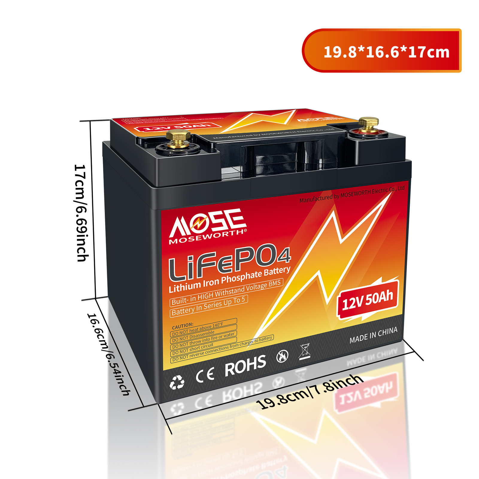MOSEWORTH 12V 50Ah LiFePO4 Deep Cycle Lithium Battery 50A BMS for ...