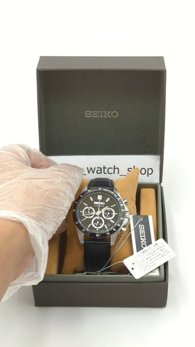 SEIKO Spirit SBTR021 Black Chronograph Quartz Leather band Men Watch ...