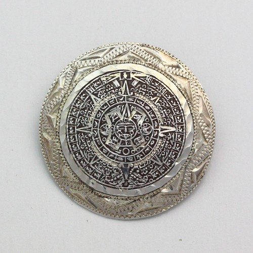 Sterling Silver Aztec Mayan Calendar Pin / Pendant - Signed EME Eagle83 ...