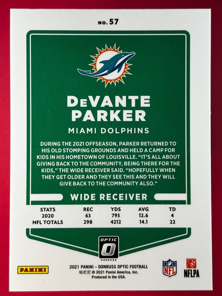 2021 Panini Donruss Optic DeVante Parker #57 Miami DOLPHINS | eBay
