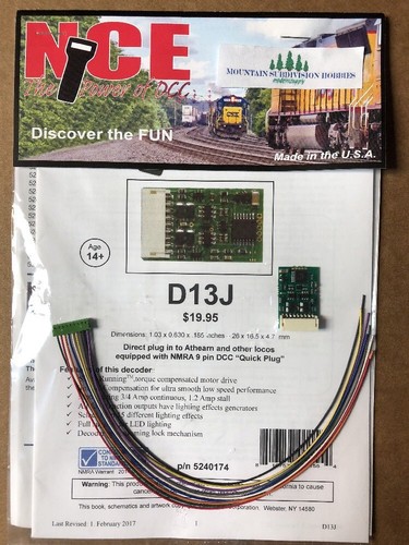 NCE 174 D13J HO DCC DECODER Quick-Plug NMRA 9-Pin (was D13SRJ ...