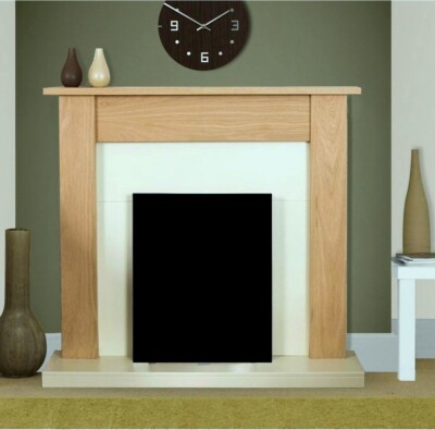 ELECTRIC FIRE OAK CREAM WOODEN FIREPLACE SURROUND HEARTH AND BACK PANEL ...