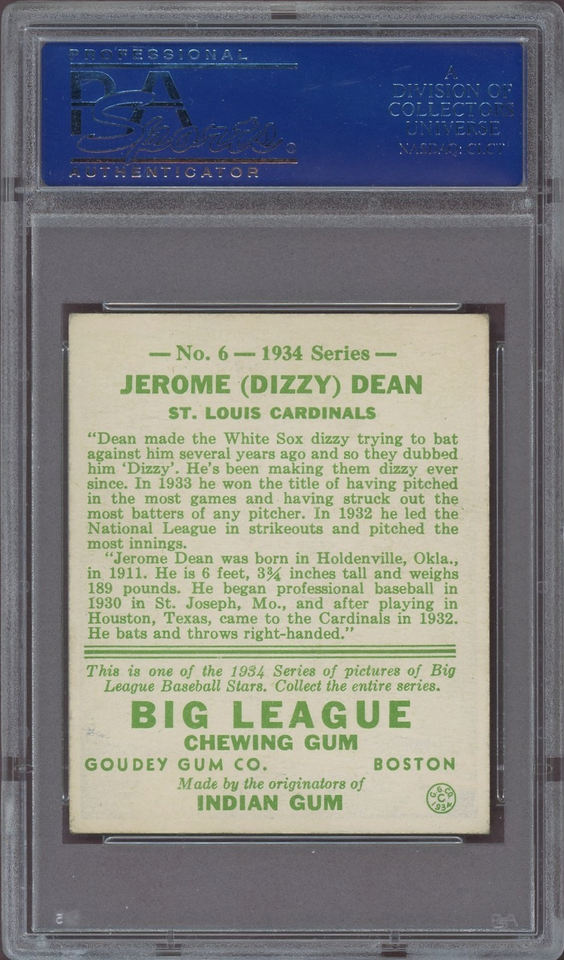 1934 Goudey #6 Dizzy Dean PSA 6 | eBay