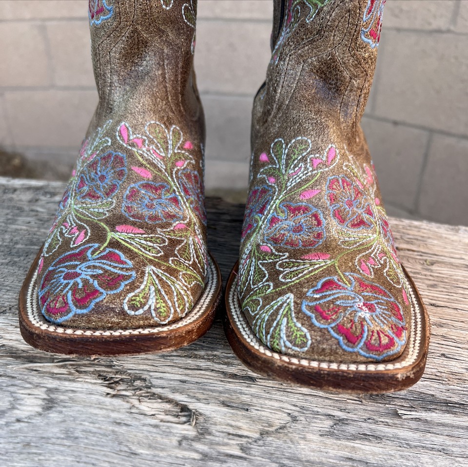 Womens Macie Bean 37555 Square Toe Brown Leather Floral Cowboy Western ...