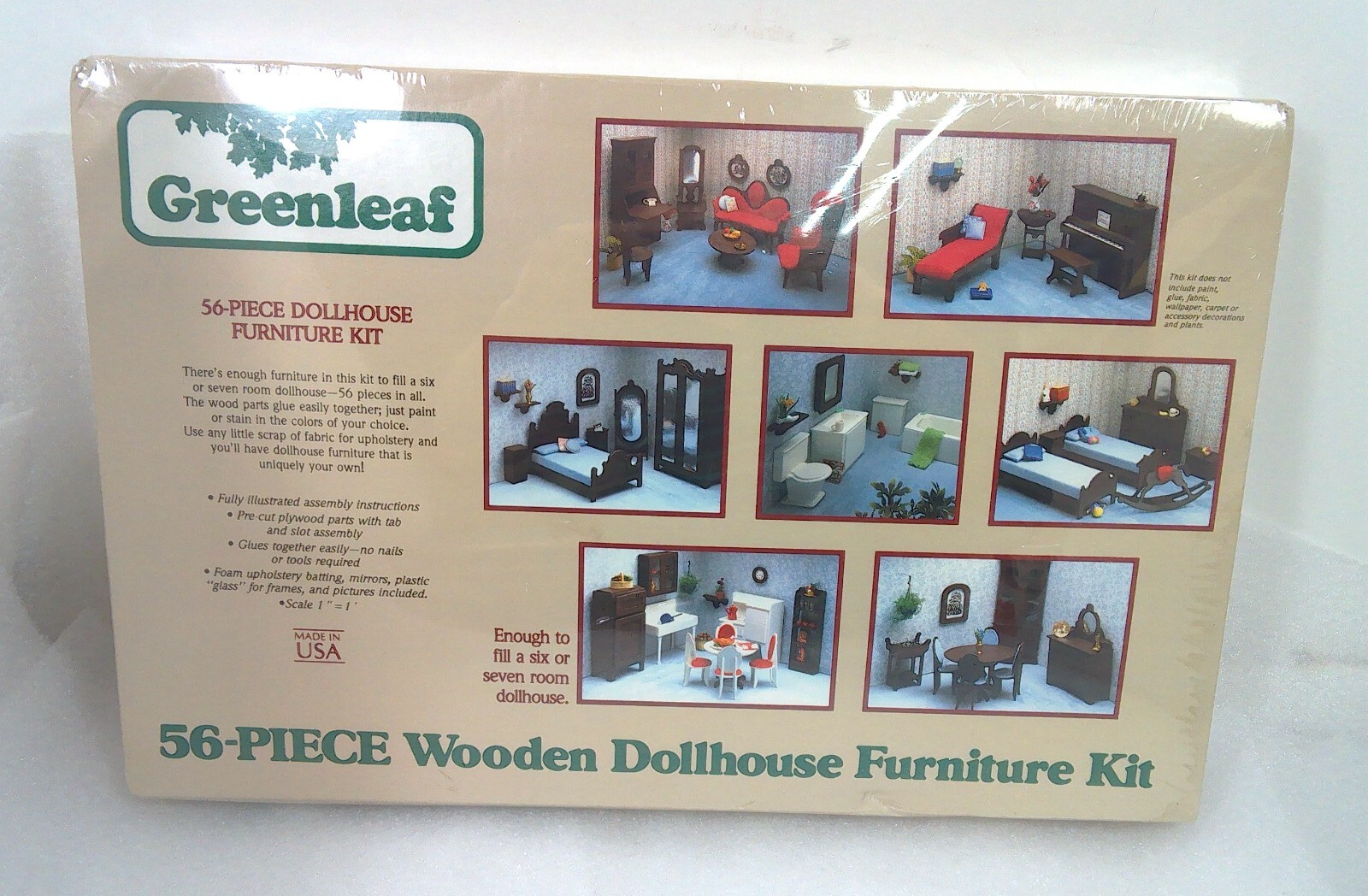 Greenleaf 56pc Dollhouse Furniture Kit 7 Room Miniature Wooden 1982 ...