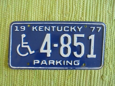 1977 Kentucky Handicap Parking License Plate KY 77 Wheelchair Tag 4-851 ...