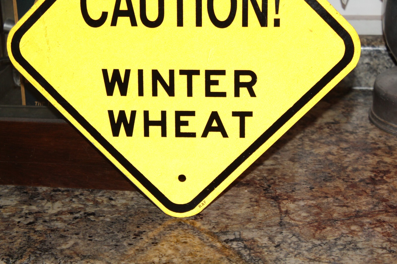 VINTAGE CAUTION WINTER WHEAT METAL SIGN FARM SEED FEED CAMPING FISHING ...