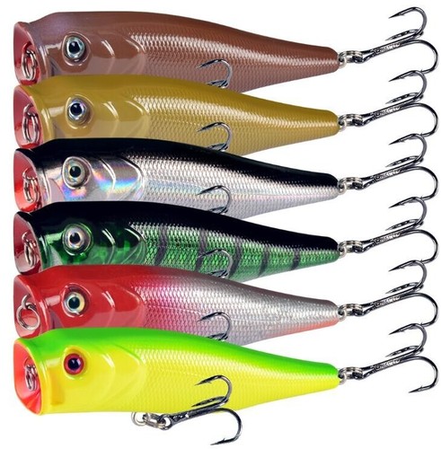 6PCS Popper Fishing Lure Topwater 13g 8.5cm Minnow Crankbait Trolling ...
