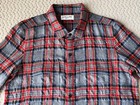 New Saint Laurent YSL Gray Red Check Print Western Crop Flannel Shirt ...
