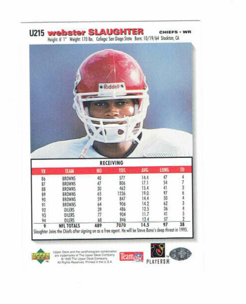 Webster Slaughter Kansas City Chiefs WR U215 Upper Deck 1995 Football ...