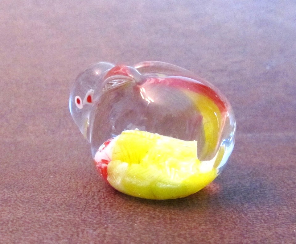 Vintage Small Bunny Rabbit Glass Paperweight Hand Made Yellow & Red ...