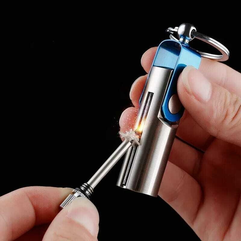 Steel Fire Starter Flint Match Lighter Keychain Camping Emergency Gear ...