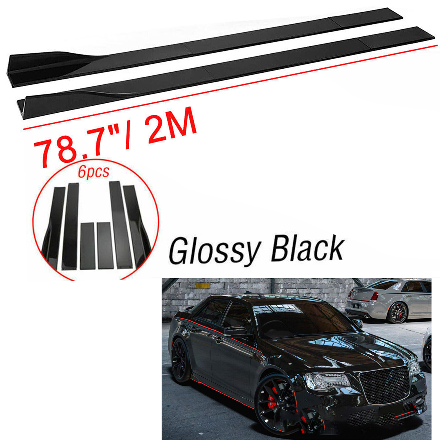 78.7'' Glossy Black Fit For Chrysler 300 C SRT8 Side Skirt Extensions ...