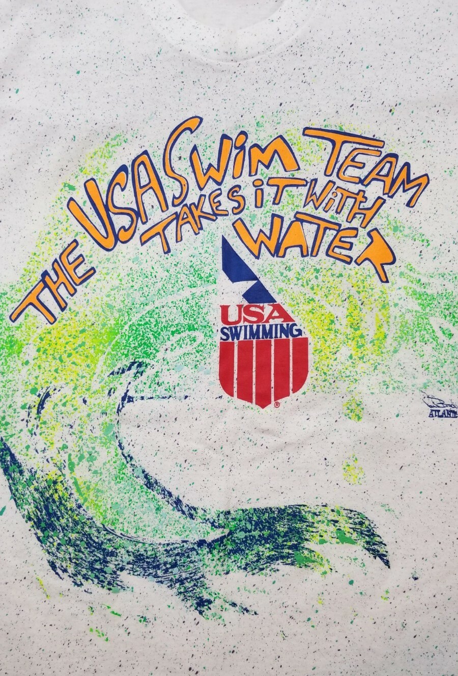 Vintage 1991 Speedo Shirt Atlantic Design USA Swim Waves Paint Splat ...