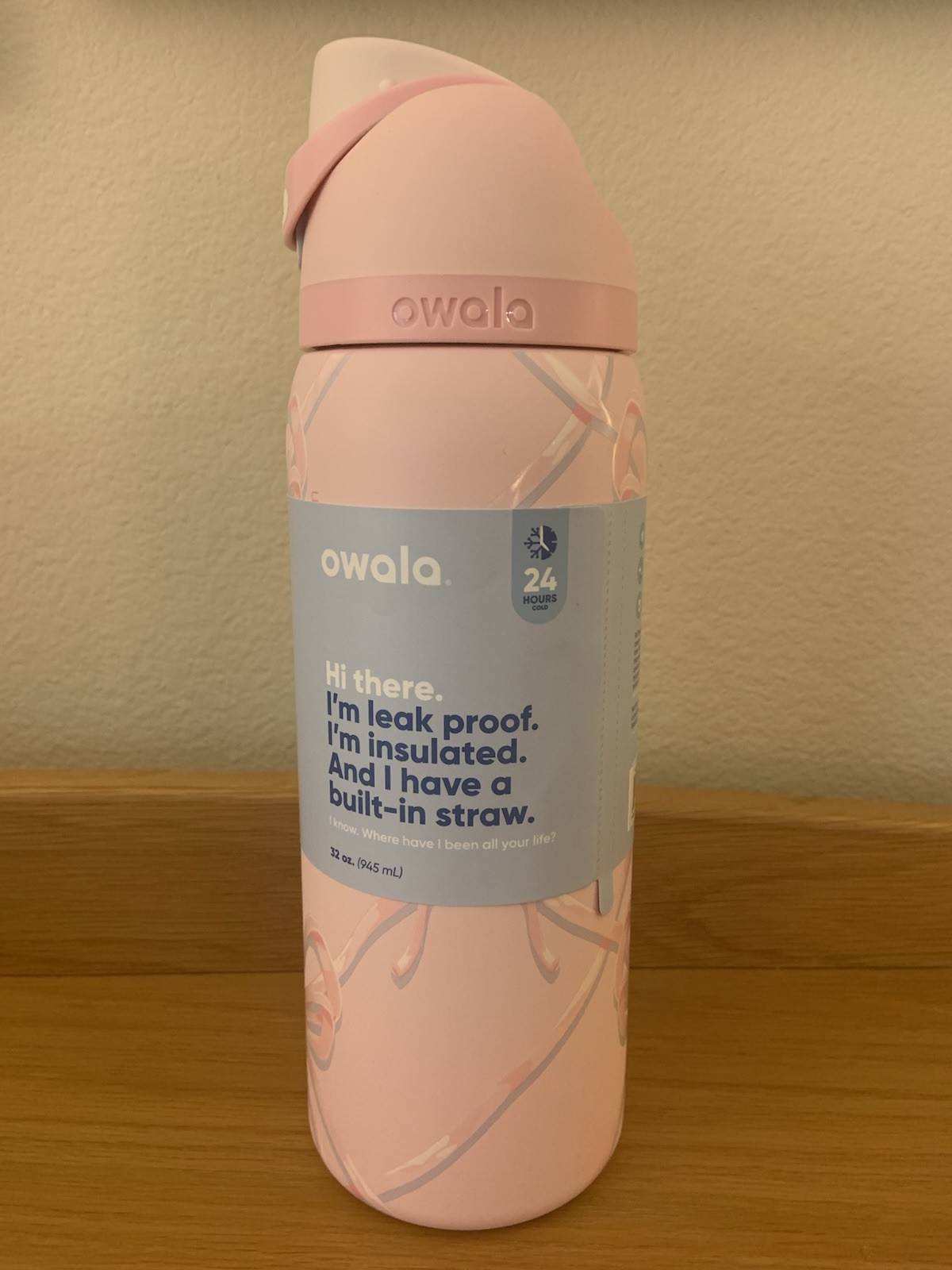 NEW Owala "Sugar Plum Fairy" 32oz Pink Bows Holiday Ribbons Free Sip ...