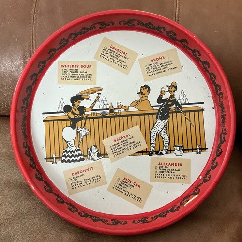 Vintage Cocktail Bar Spirits Recipe Red Metal Round Serving Tray Man ...
