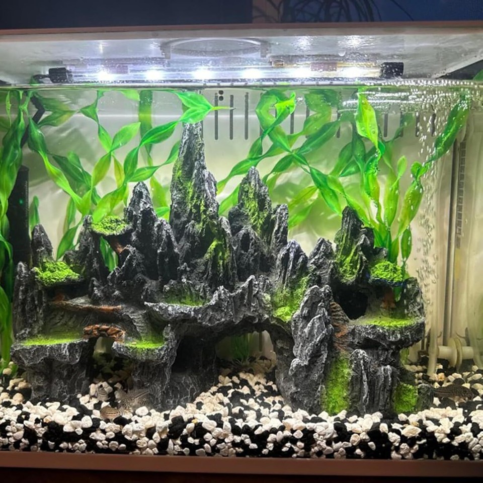 Large Fish Tank Decorations, Mountain View Aquarium Ornament with Tree ...