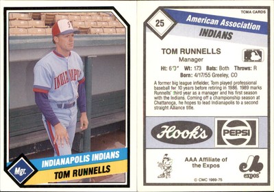 Tom Runnells 1989 CMC Indianapolis Indians #25 RC Card Indianapolis ...
