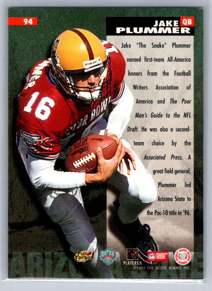 1997 The Score Board All American Rookies Jake Plummer Football Card ...