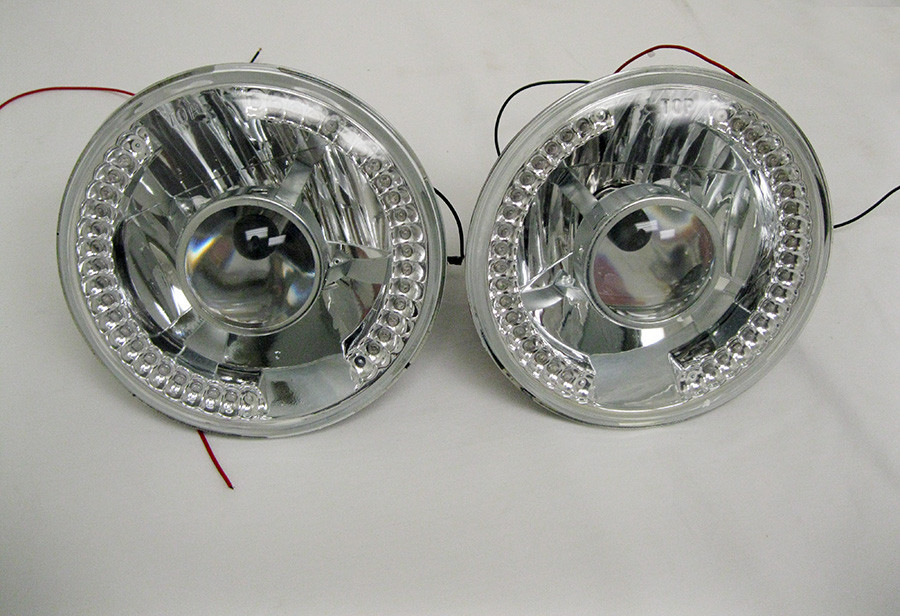 Street Hot Rod 7" Projector Glass Headlights w/ Amber Halo LED Turn ...