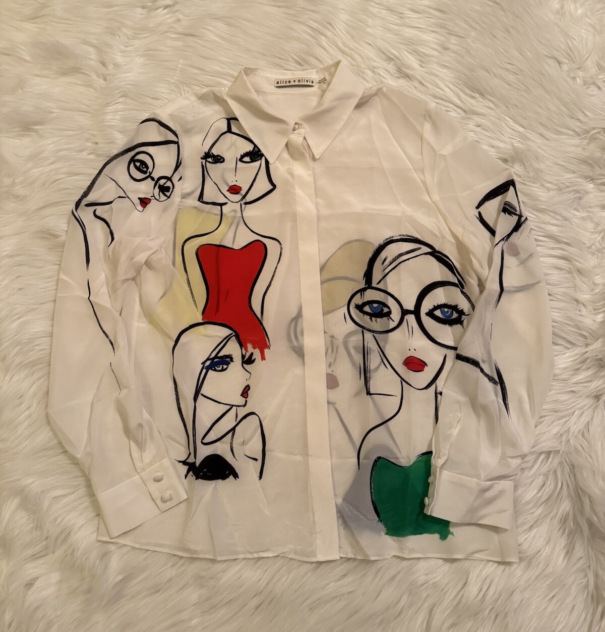 Alice + Olivia x Blair Z Willa Placket 100% Silk Blou… - Gem