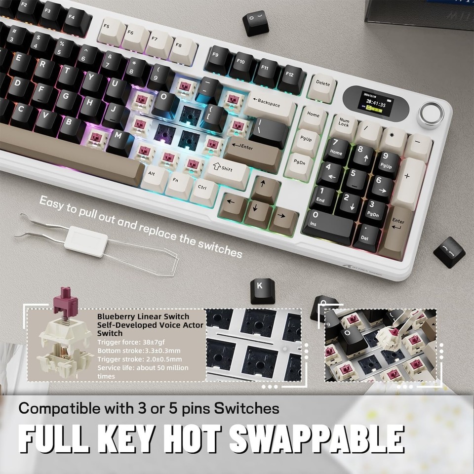 ATTACK SHARK X98 Pro Wireless Mechanical Keyboard, Tri-Mode BT5.0/2.4G ...
