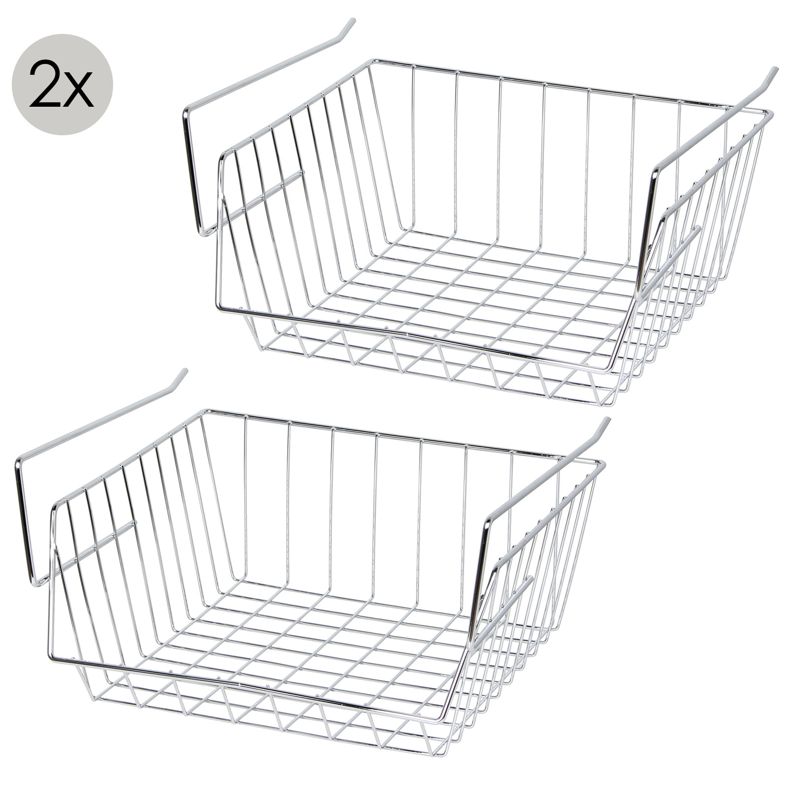 2x UNDER SHELF STORAGE LARGE BASKET CUPBOARD ORGANISER HEAVY DUTY RACK ...