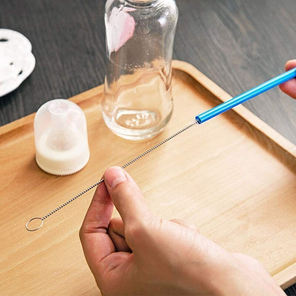 Straw Cleaning Brush Pipe Cleaner Tube Bottle Metal Handle Reusable ...